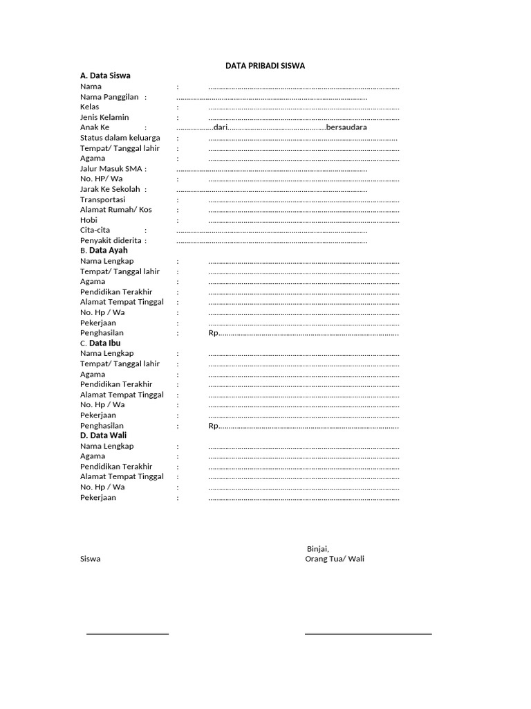 Data Pribadi Siswa 2 | PDF