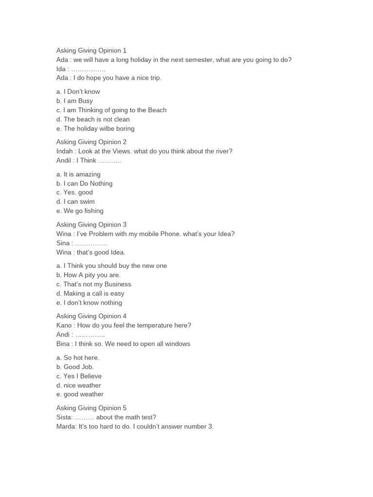 Asking and Giving Opinions Examples | PDF