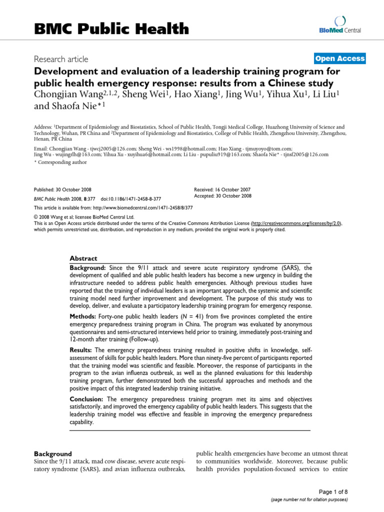 Leadership Training for Public Health Emergencies | PDF | Public Health ...