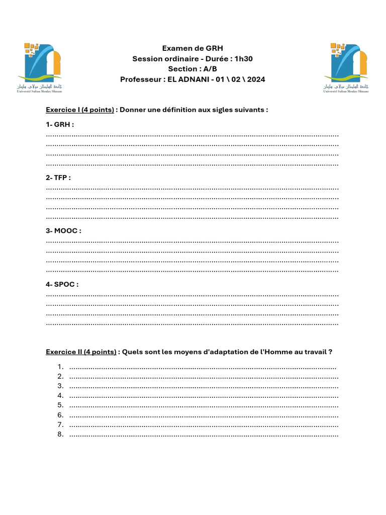 EXAMENS GRH Merged | PDF