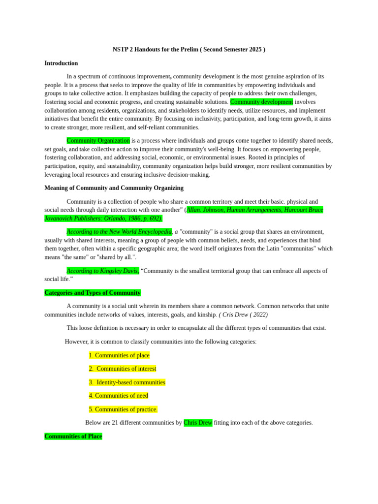 NSTP 2 Community Development Handouts | PDF | Cost Of Living | Community