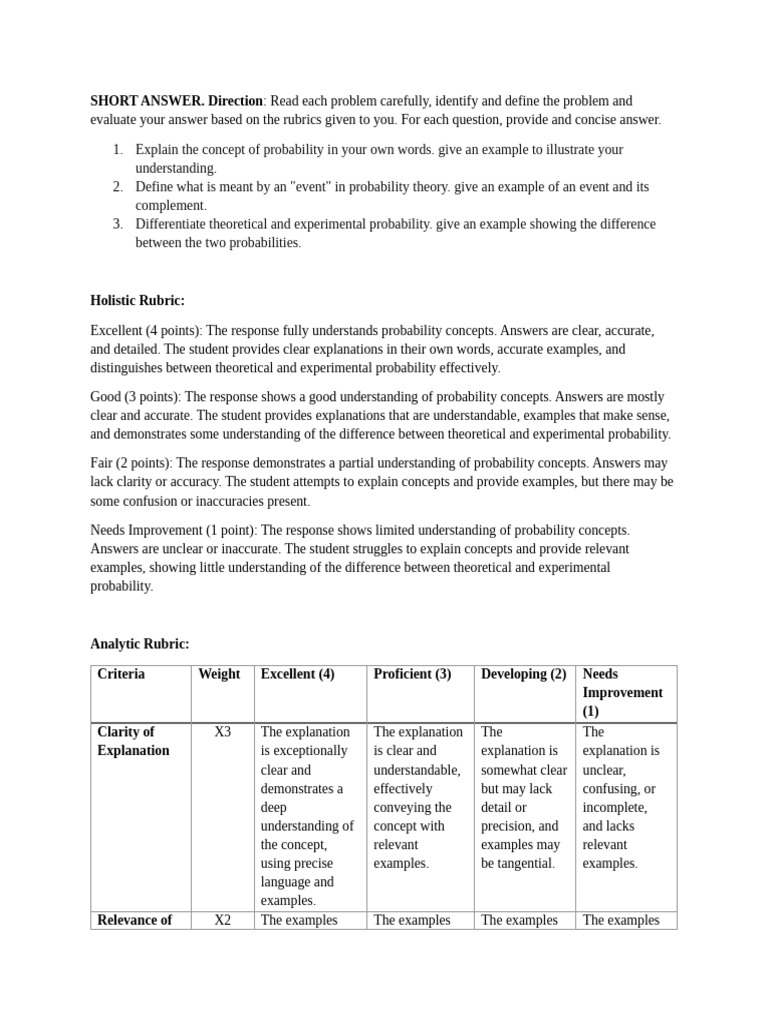 rubricss | PDF | Probability | Concept