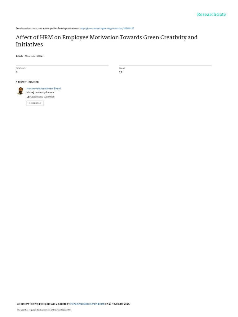 Affect of HRM On Employee Motivation Towards Green Creativity and ...