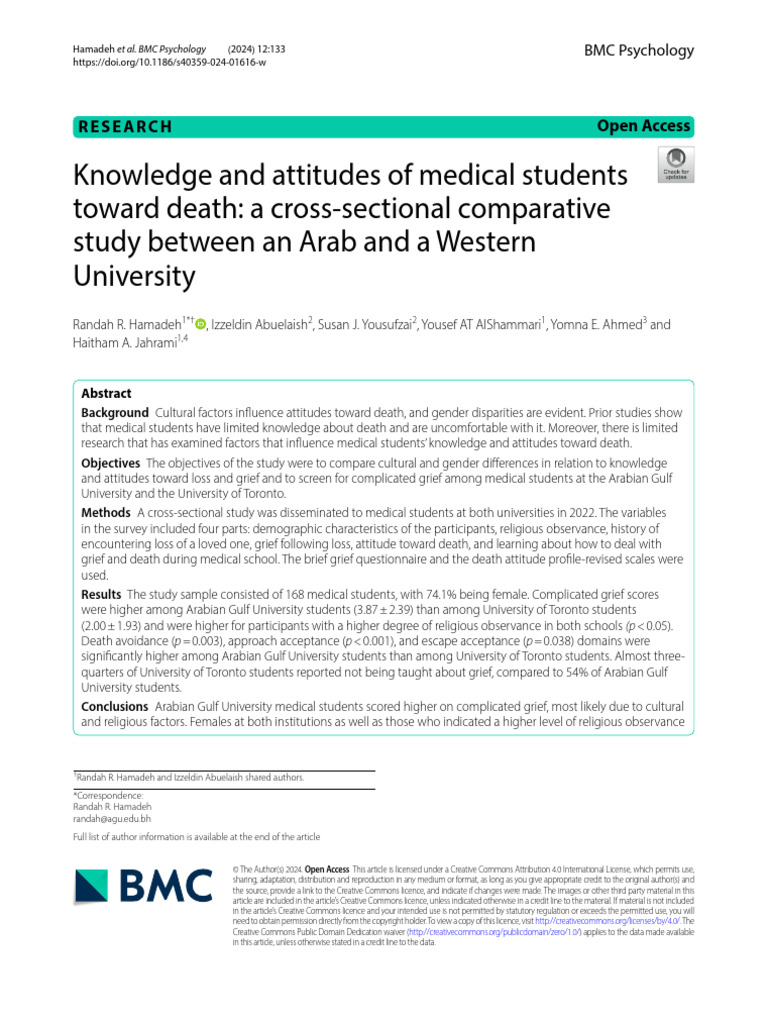 Knowledge and Attitudes of Medical Students | PDF | Grief | Behavioural Sciences