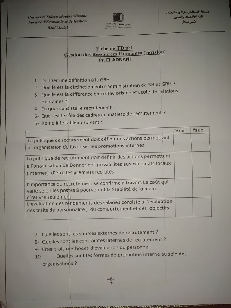 Les TD de GRH Section A Et B | PDF