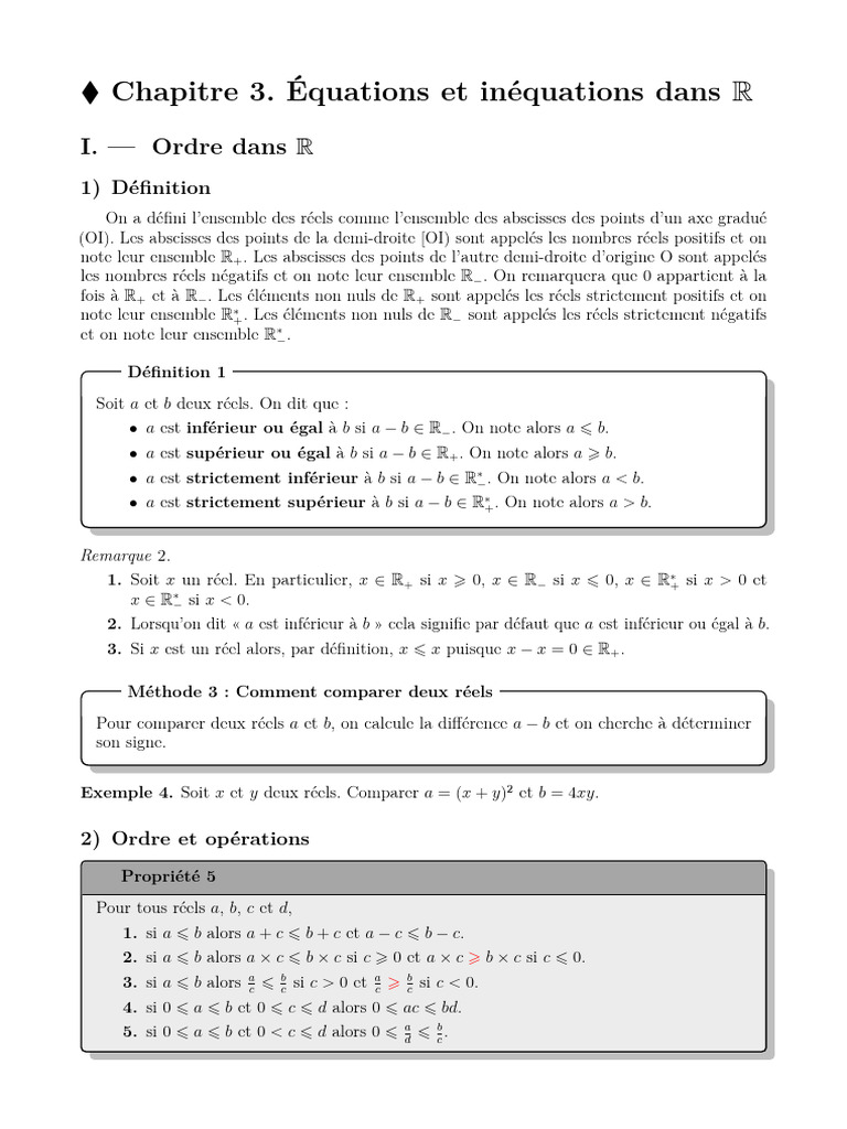 Résolution d'équations et inéquations dans R | PDF | Mathématiques ...