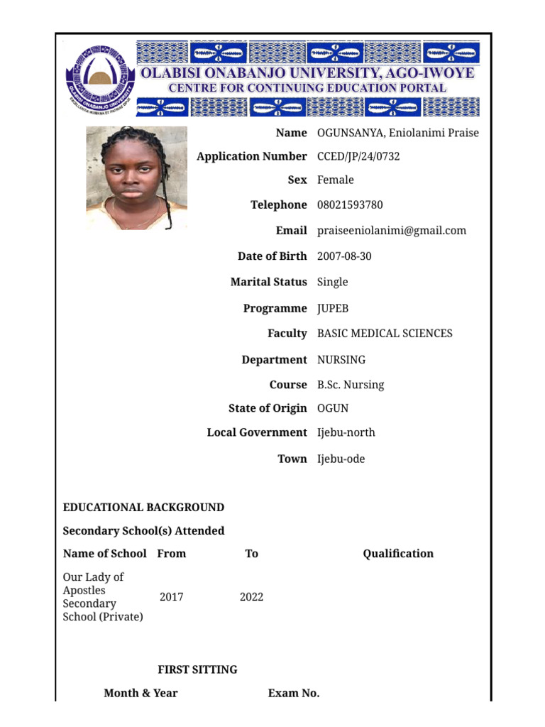 JUPEB Application Form 2025 | PDF