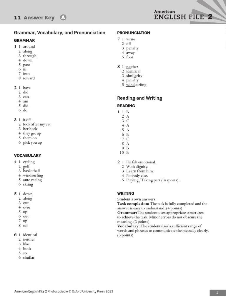 American English File 2 Answer Key Pdf English Language Vocabulary