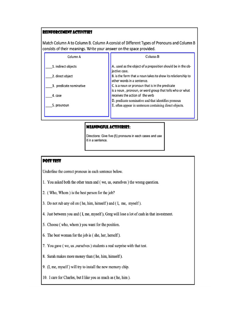 Case of Pronoun Activity | PDF