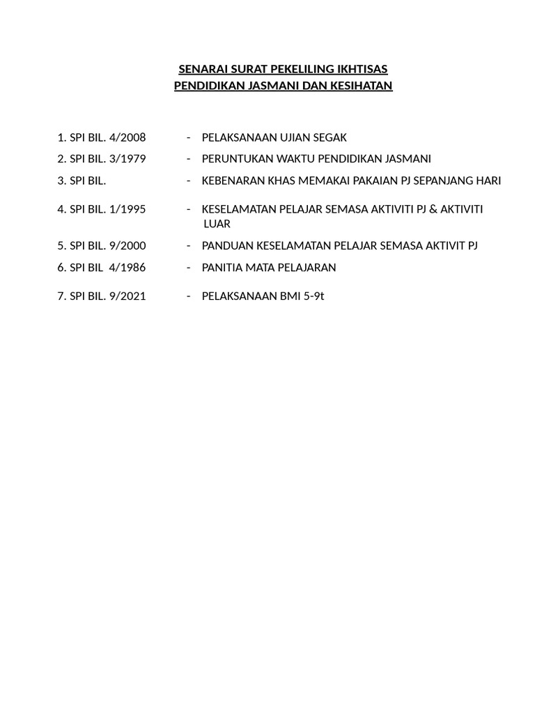 Senarai Surat Pekeliling | PDF