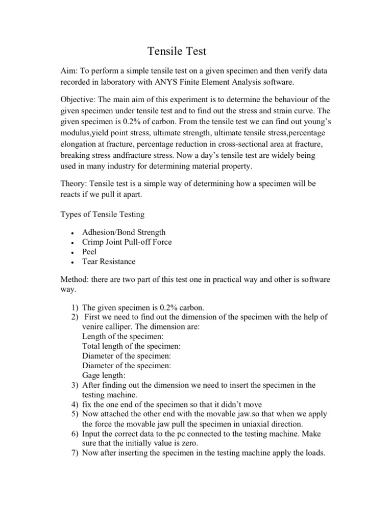 Simple Tensile Test.... | PDF