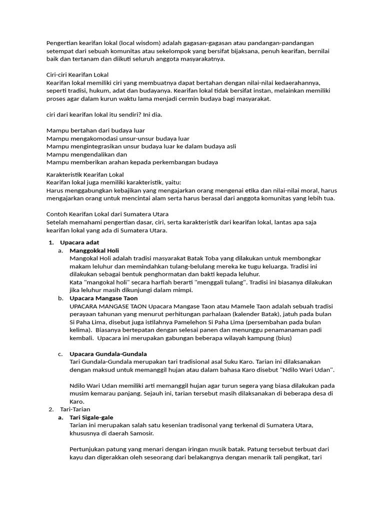 Kearifan Lokal SUMUT | PDF