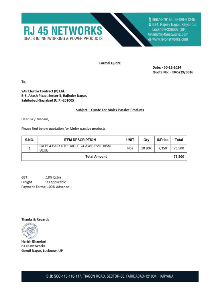 QUOTATION- SAP ELCTRO | PDF