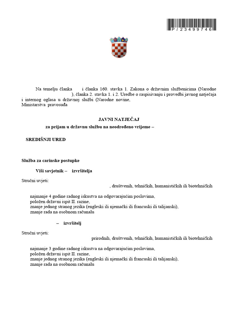 Tekst Javnog Natječaja - Izvanredni - NOVO | PDF