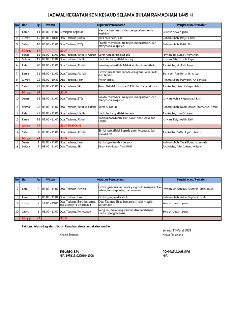 jADWAL kEGIATAN rAMADHAN | PDF