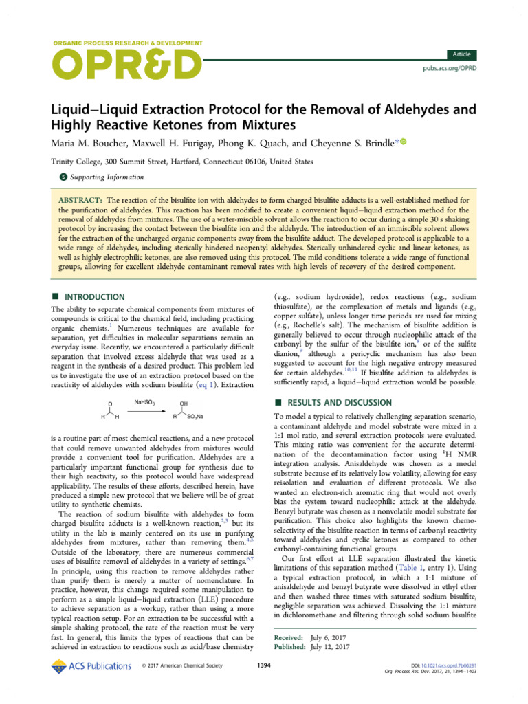 Liquid Liquid Extraction Protocol For The Removal of Aldehydes and ...
