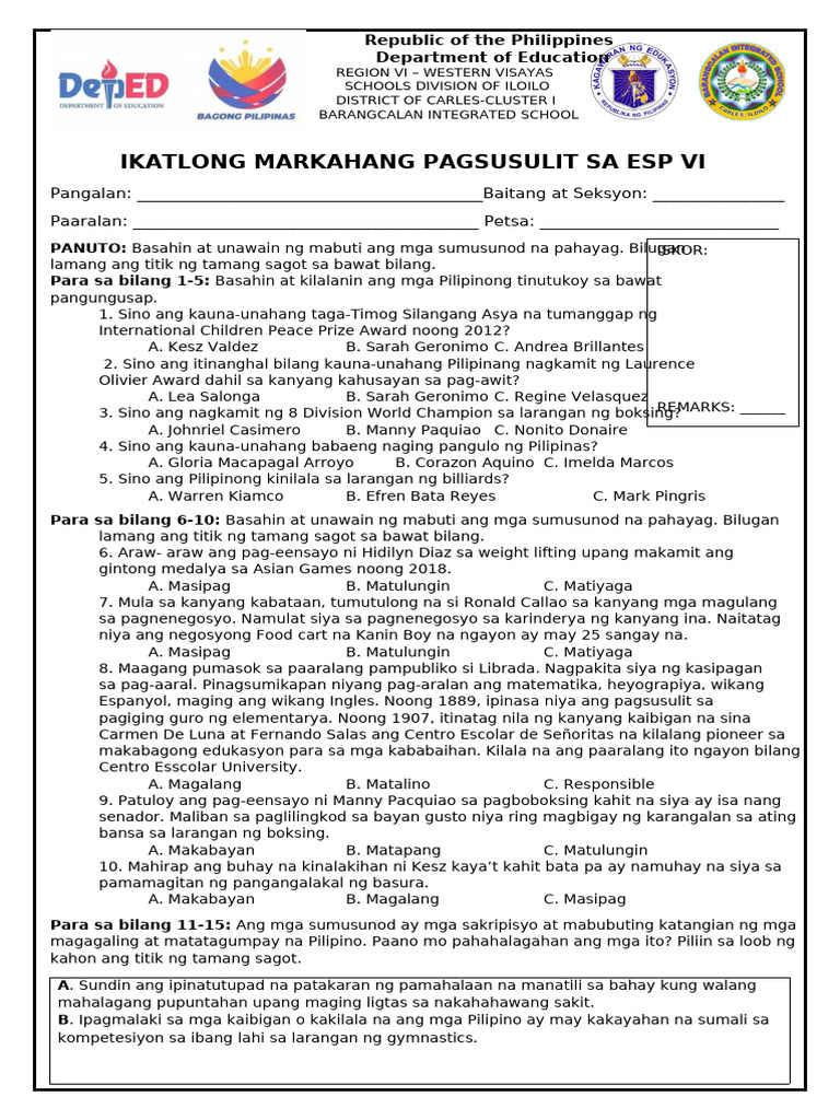 Thirdperiodical Test in Esp 6 | PDF