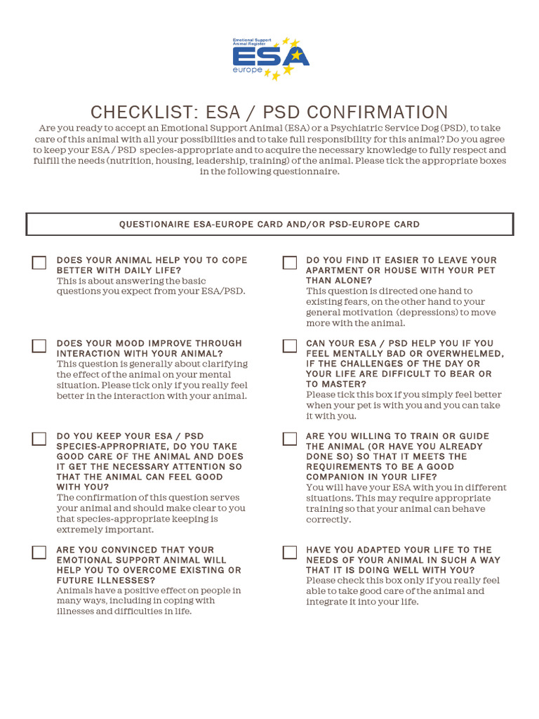 Checkliste ESA PSD 2021 English | PDF | Pet | Emotions