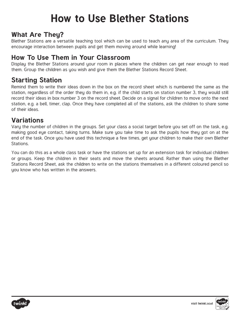 Blether Stations Classroom Guide | PDF