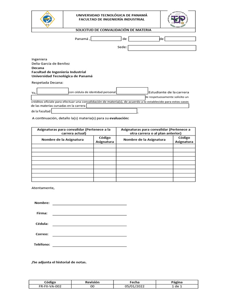 Formulario de Solicitud de Convalidacion de Materia | PDF