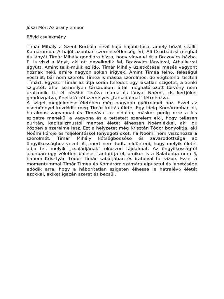 Jókai Mór_Az aranyember_rövidcselekmény | PDF