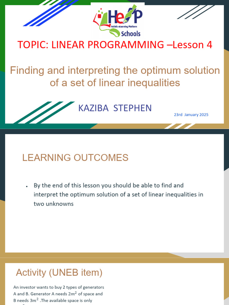 Lesson Four - Linear Programming - Uneb 2024 - 2017 Solutions | PDF ...