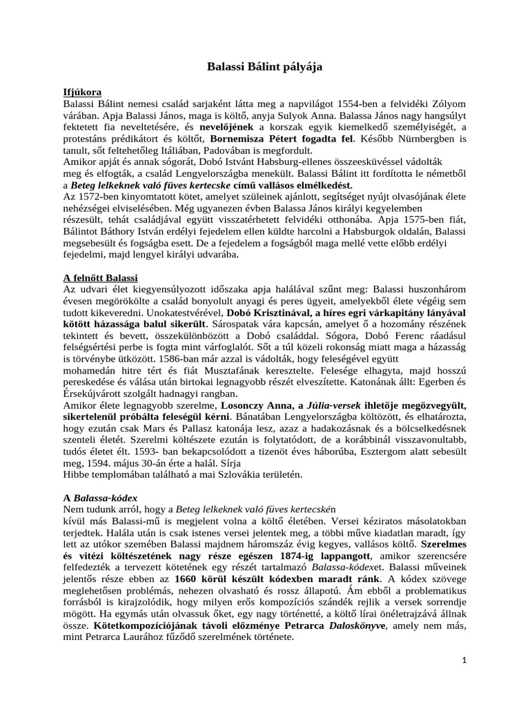 Balassi Bálint Pályája | PDF