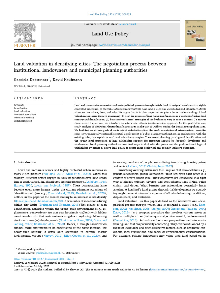 Land Valuation in Densifying Cities | PDF | Sustainability | Policy