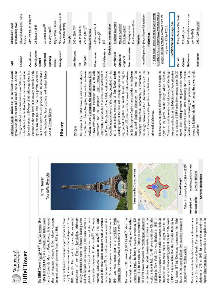 Eiffel Tower Facts | PDF