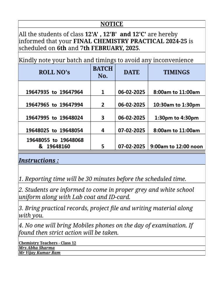 12th - FINAL CHEMISTRY PRACTICAL-2025 | PDF