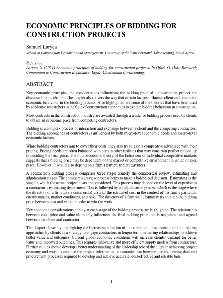 Economic Principles in Construction Bidding | PDF | Economics | Risk
