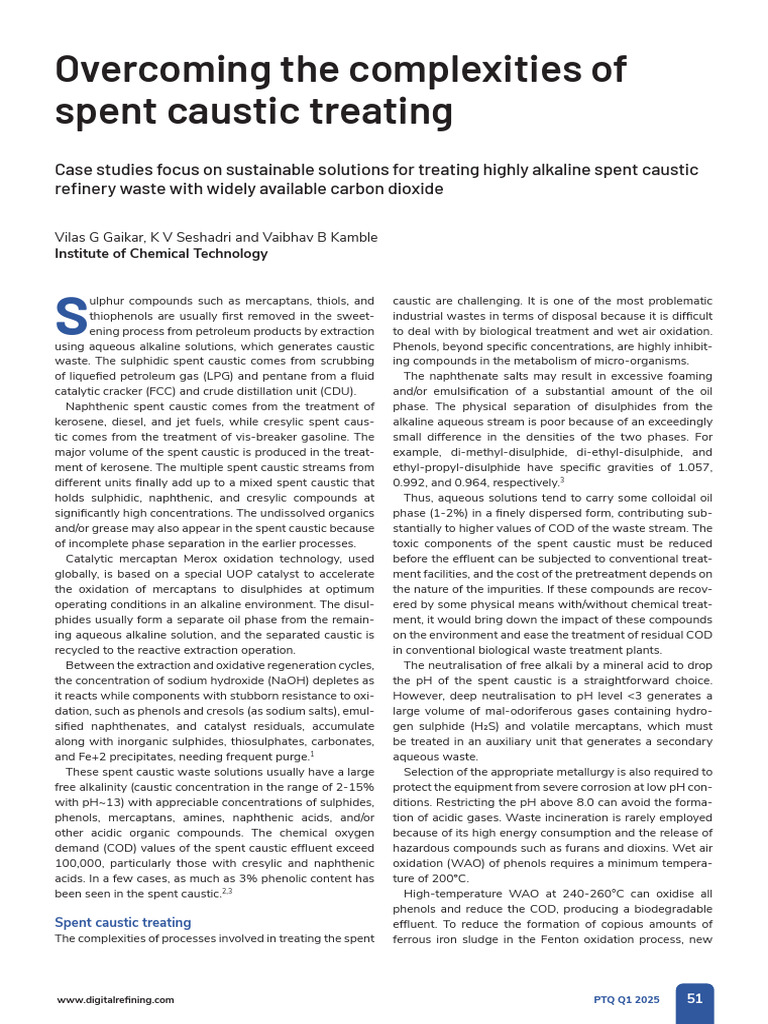 Overcoming The Complexities of Spent Caustic Treating 1738244130 | PDF ...