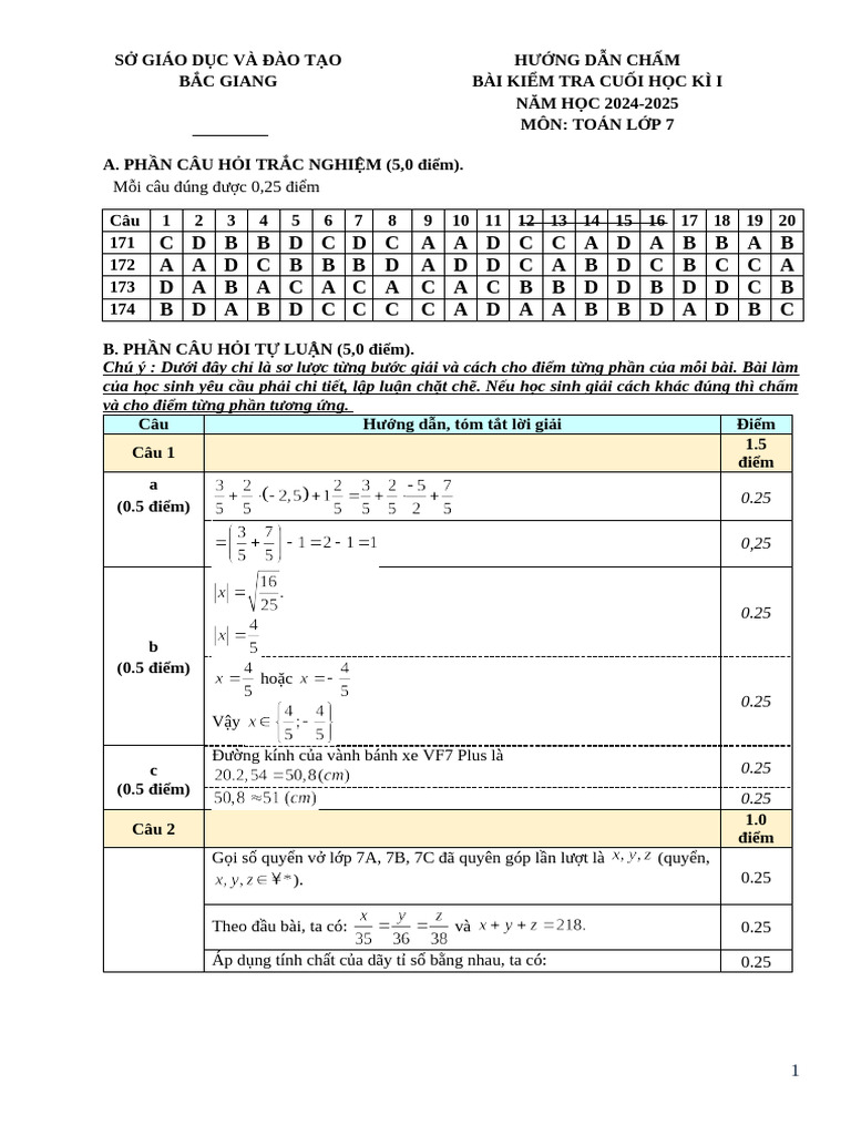 HDC Toan 7 HK1 Nam Hoc 2024-2025 | PDF