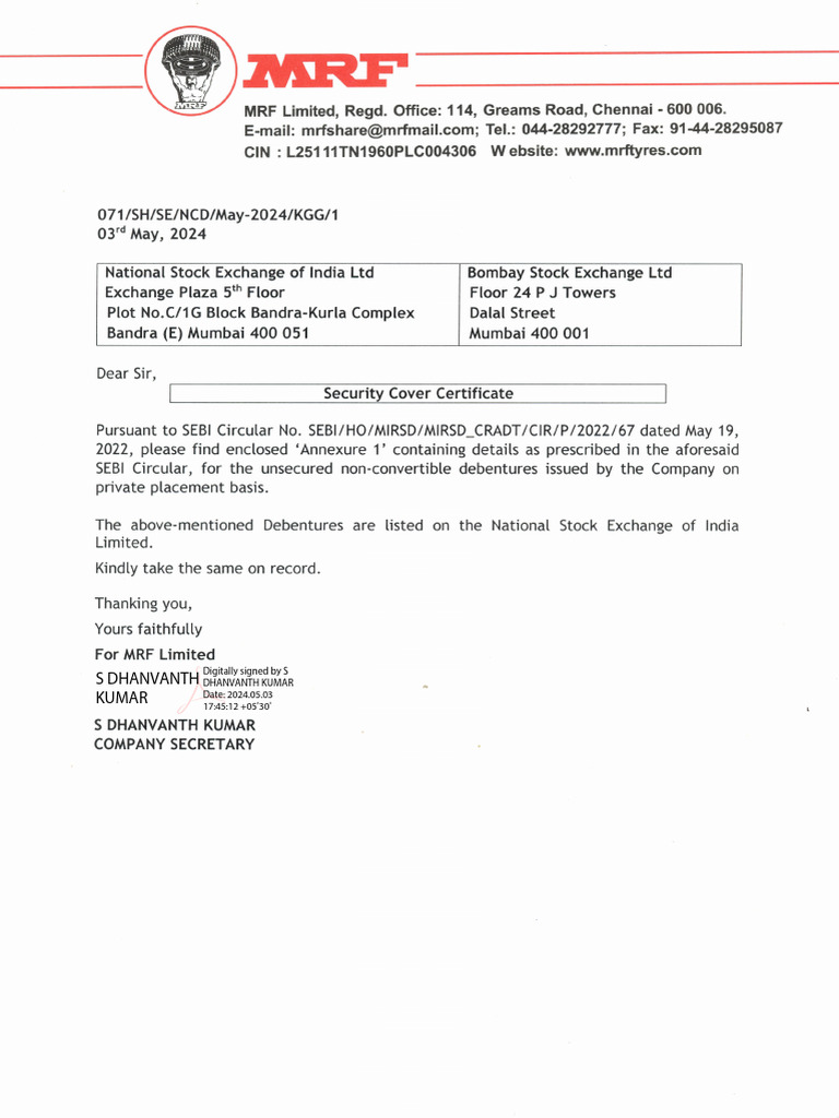 Investor Security Cover Notice | PDF | Book Value | Securities (Finance)