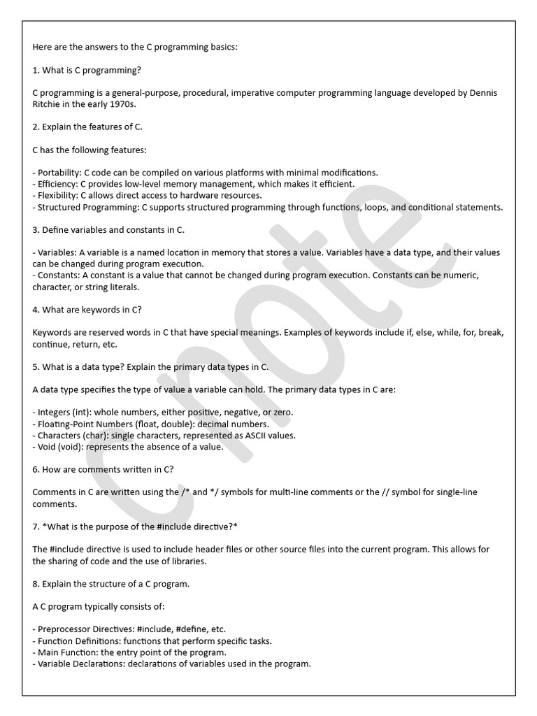 Here Are The Answers To The C Programming Basics Pdf Data Type C Programming Language 2059