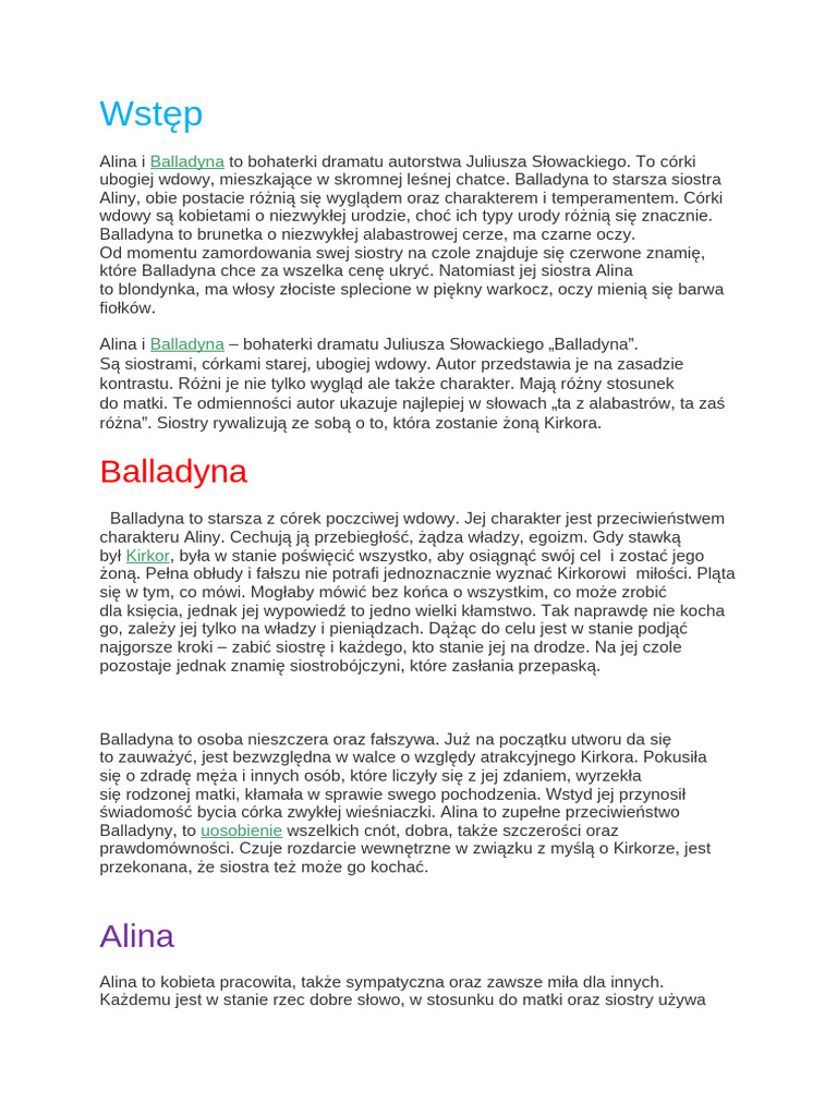Alina I Balladyna | PDF