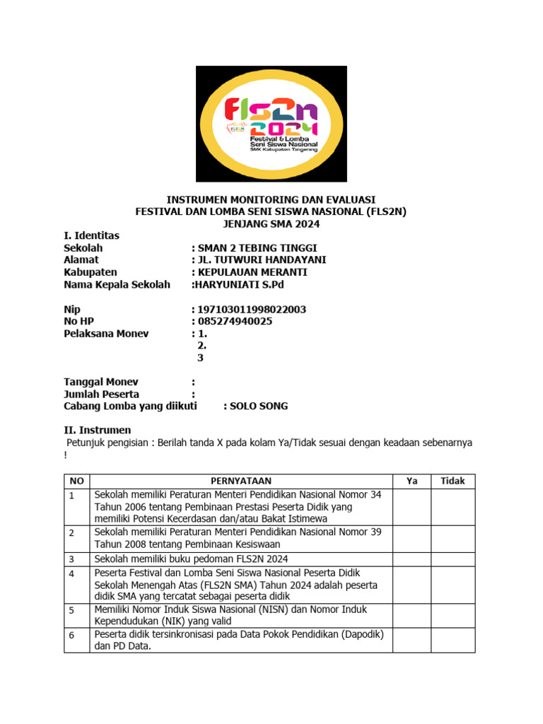 INSTRUMEN MONEV FL2SN 2024 (1) | PDF