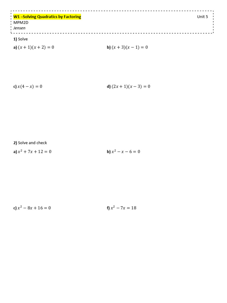 U5w1 Solving by Factoring | PDF