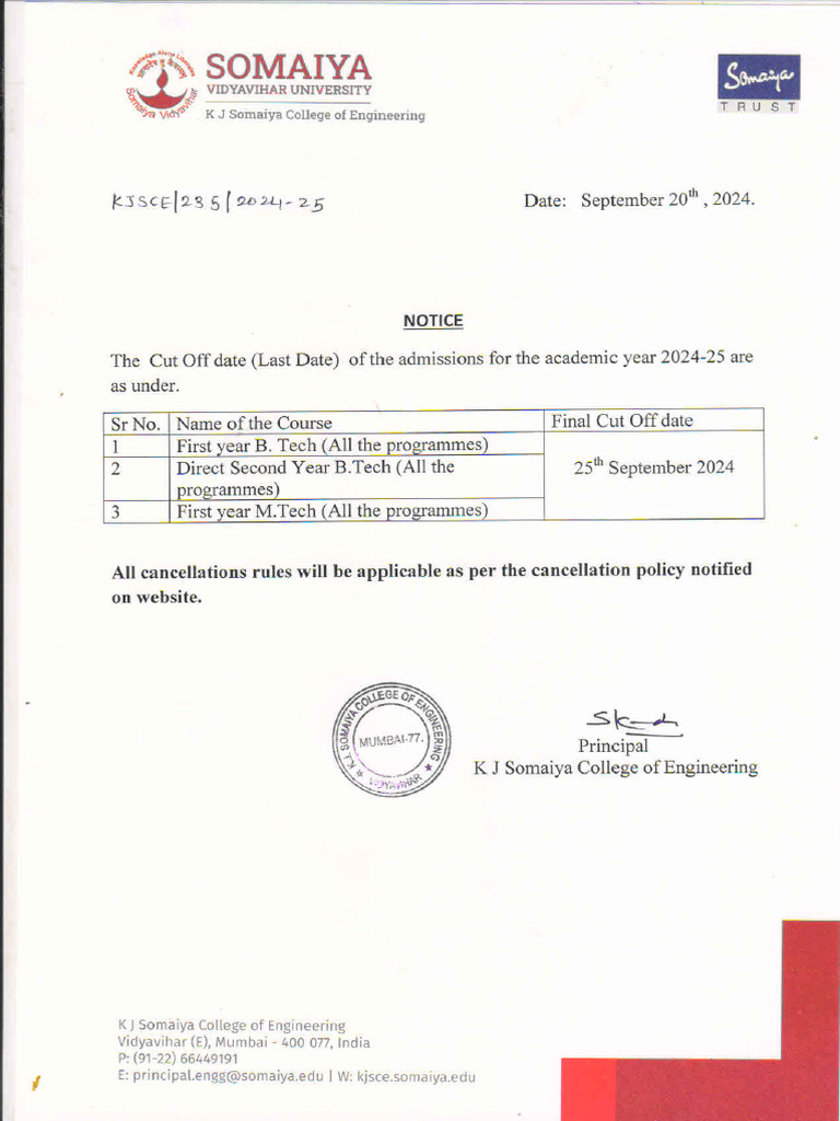 Cut Off Date Notice | PDF