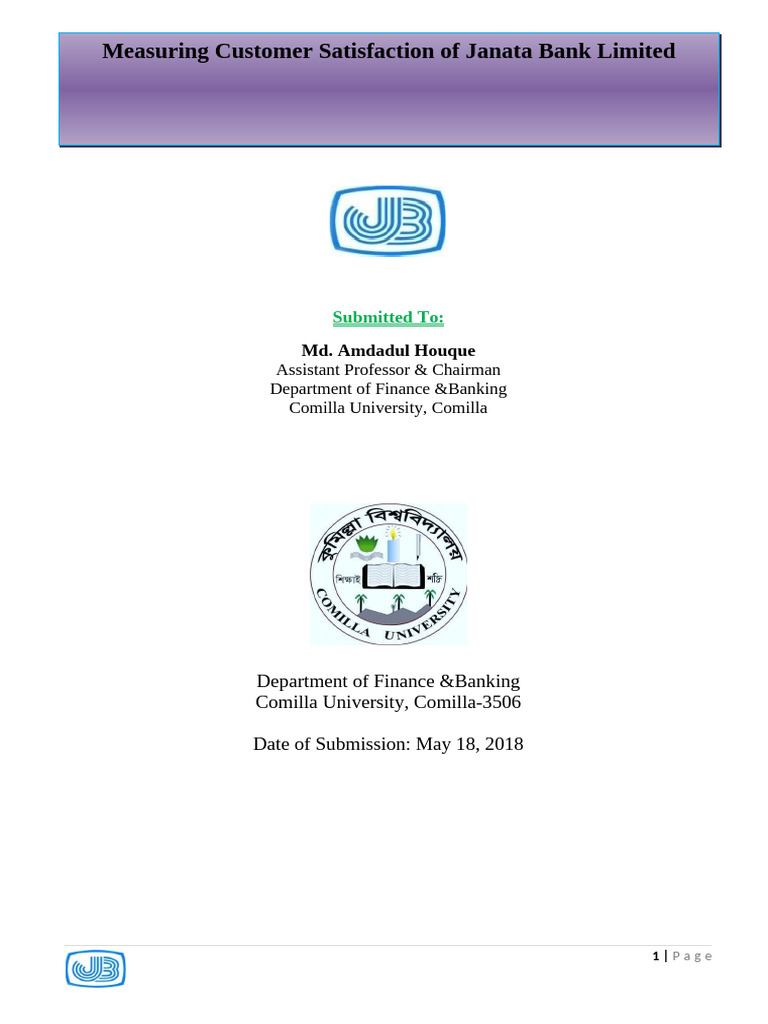 Measuring Customer Satisfaction of Janata Bank Limited | PDF | Survey ...