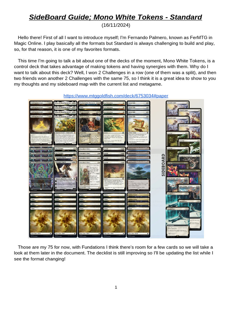 SideBoard Guide Mono White Tokens - Standard | PDF | Games Of Mental ...