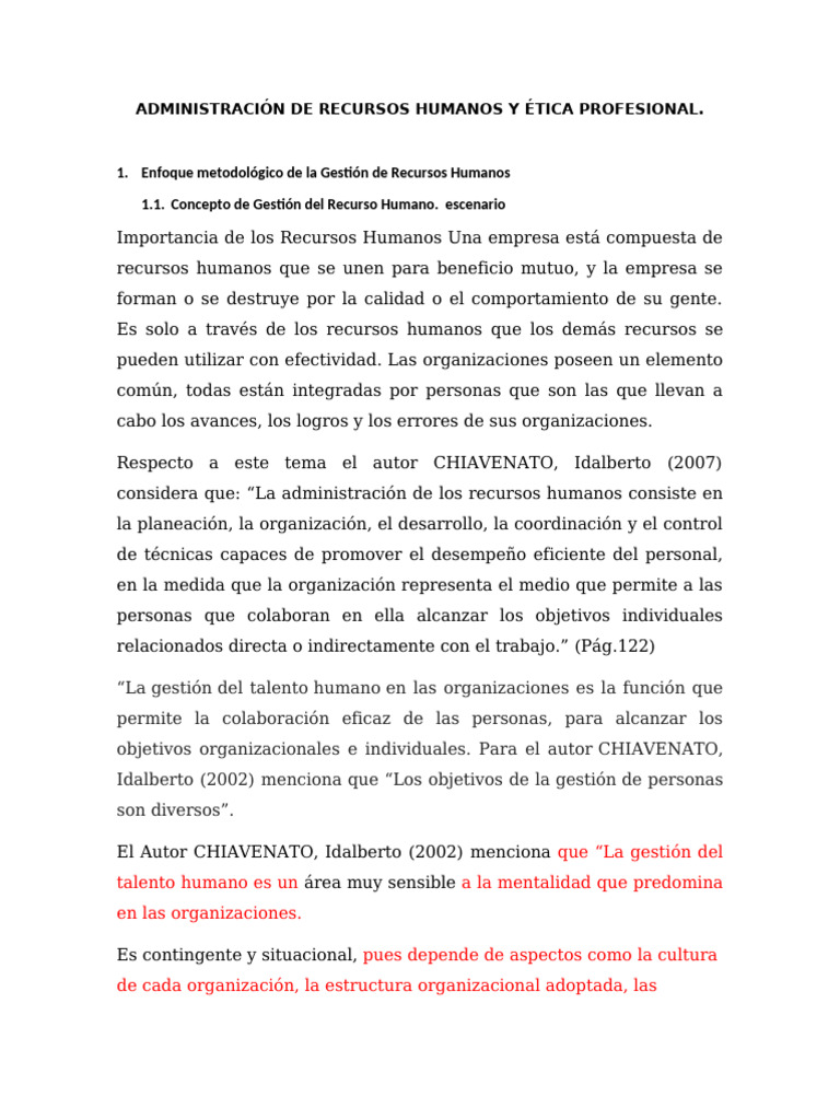 Administraciã - N de Recursos Humanos y Ã - Tica Profesional | PDF | Gestión de recursos humanos ...