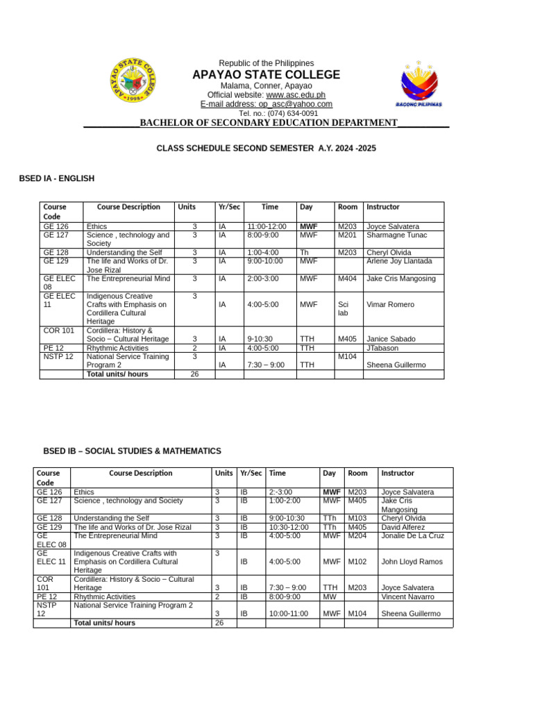 Schedule of Students | PDF | Mathematics | Science