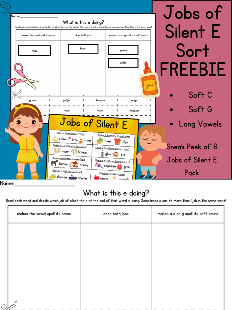 Soft C Soft G Long Vowels: Sneak Peek of 8 Jobs of Silent E Pack | PDF