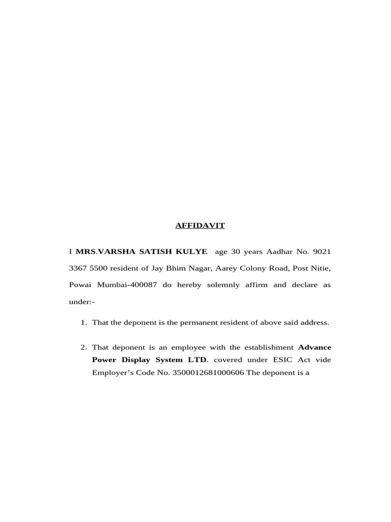 Affidavit Esic Add Name | PDF
