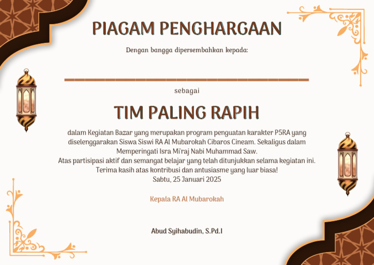 Putih Cokelat Klasik Piagam Penghargaan Peserta Pesantren Ramadan ...