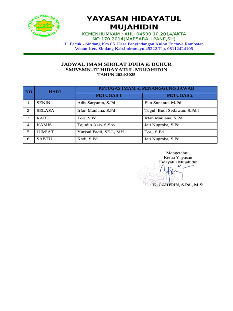Jadwal Imam Sholat. 2 | PDF