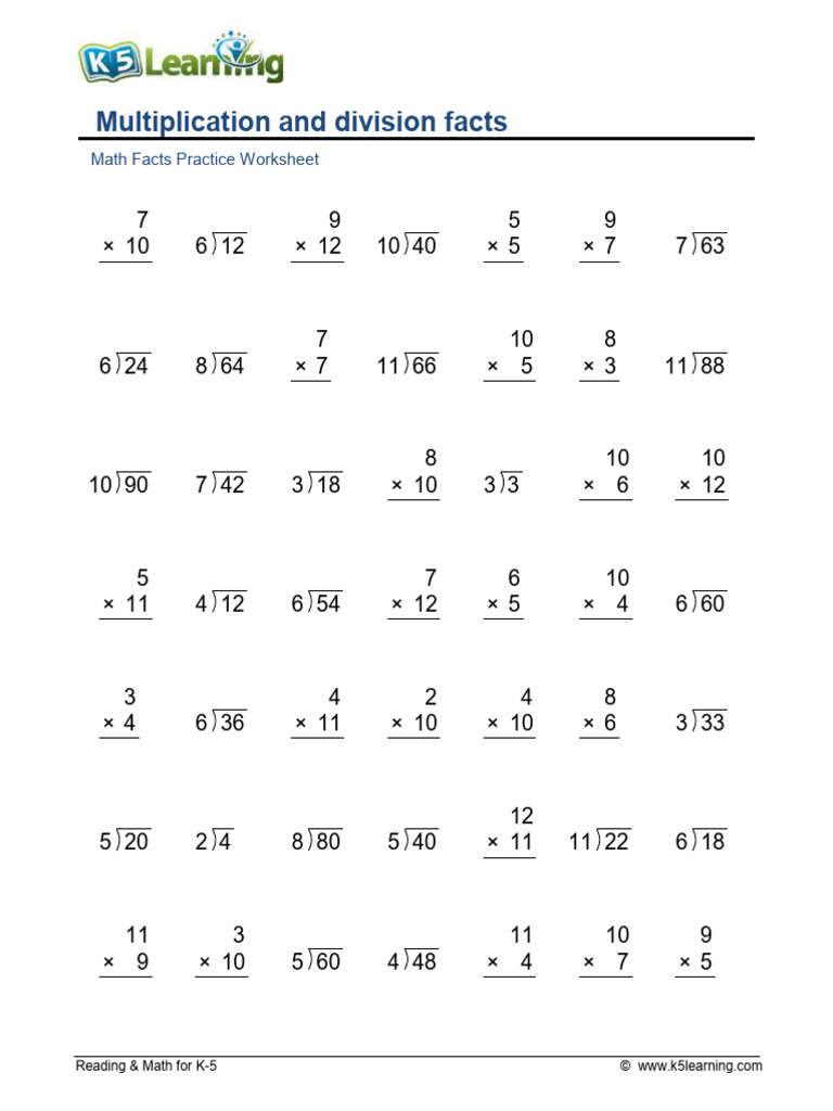 Multiplication Division Facts B | PDF