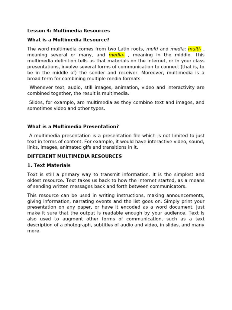 Understanding Multimedia Resources | PDF | Multimedia | Computing