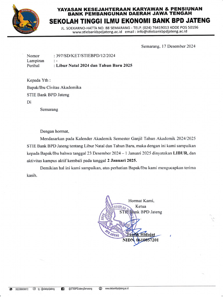 Ralat - SURAT EDARAN LIBUR NATAL DAN TAHUN BARU 2025 | PDF